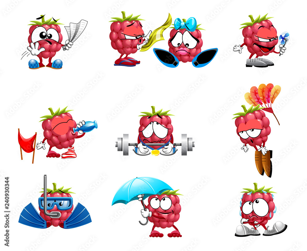 vector cute raspberry smile characters funny smiles emotions sport set ...