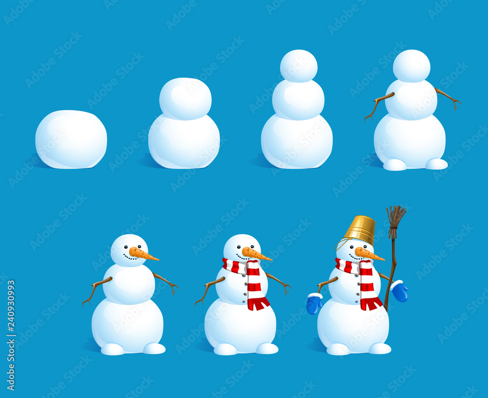 vector set of the constructor for the snowman step by step Stock Vector ...