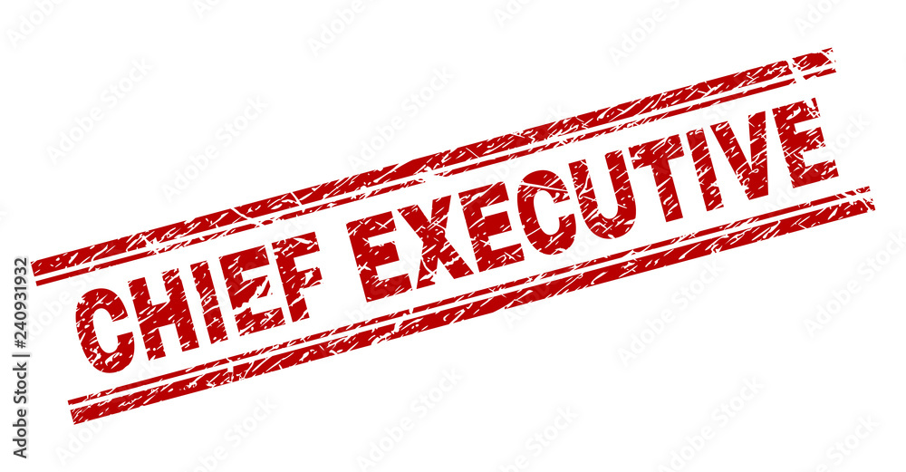 CHIEF EXECUTIVE seal print with distress texture. Red vector rubber ...