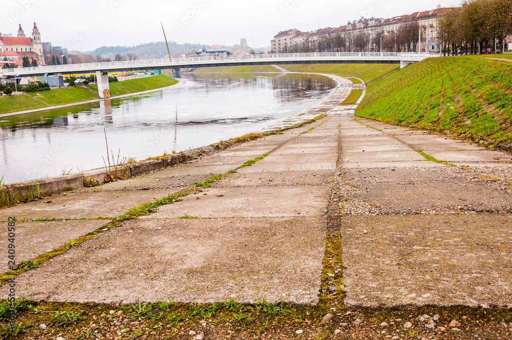 Neris River, the White Bridge, the sculpture of Lance, the Old Town and ...