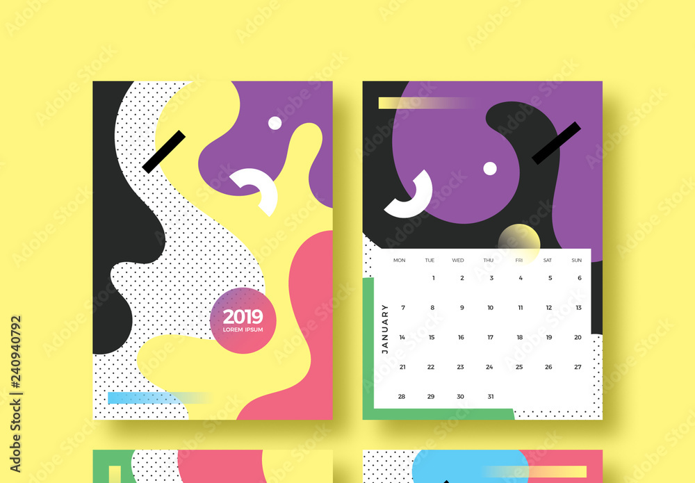 Colorful Shapes Calendar Layout Stock Template | Adobe Stock