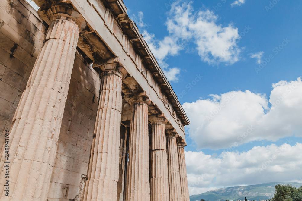 Temple of Hephaestus in Agora close-up, Athens, Greece. It is one of ...