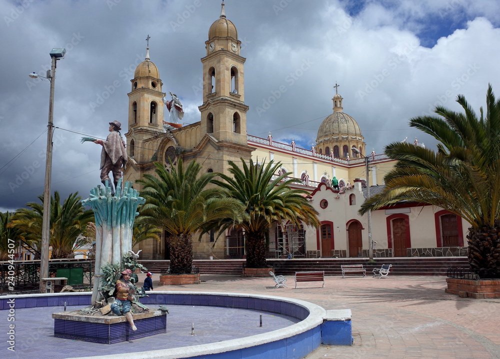 The main plaza of Aquitania in Boyaca, Colombia. The main plaza houses ...