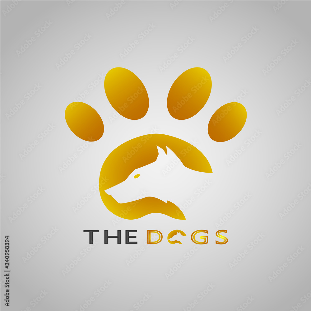 This logo shows a dog with its footprint as the background. This logo ...