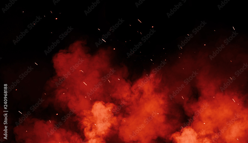 Perftect fire particles embers on background . Smoke fog misty texture ...