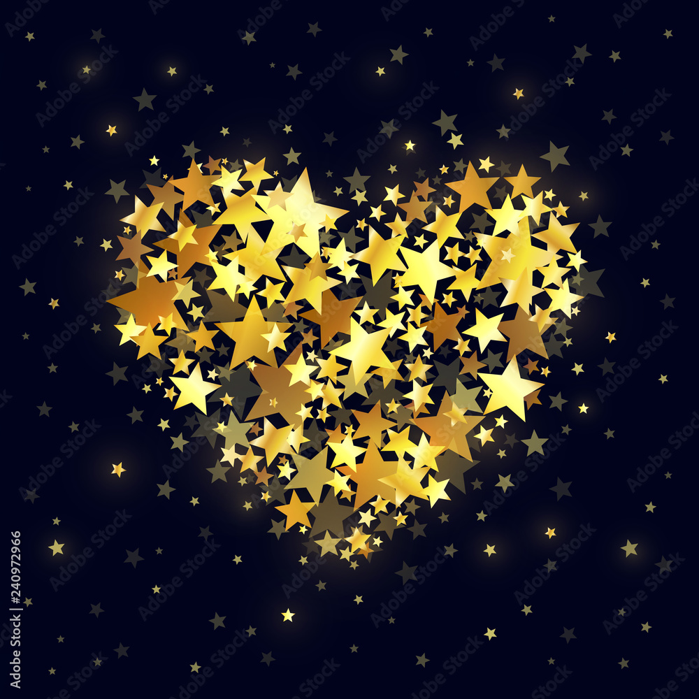 Abstract Gold Stars On Dark Background. Valentine`s Day greeting card ...