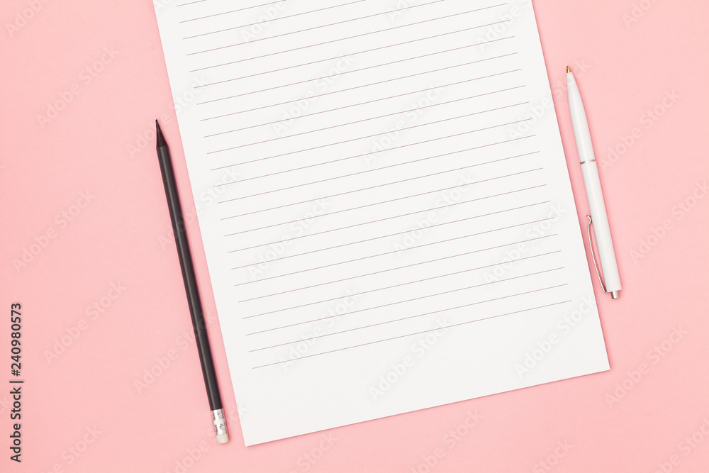 Blank page in a line with black pencil and white pen. Plans and goals ...