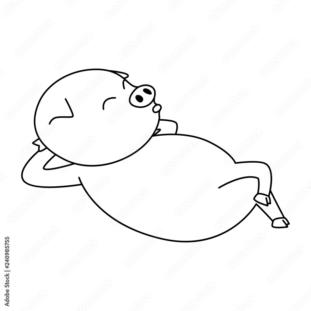 Vector pig cartoon character taking a rest with line art style isolated ...