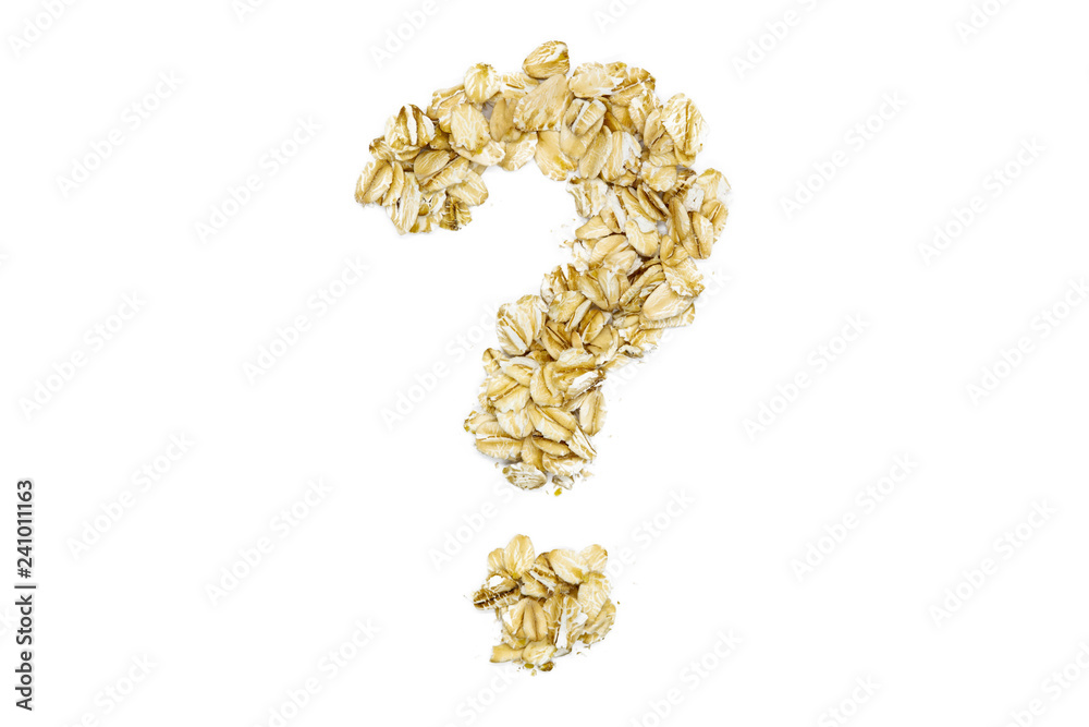 Oatmeal, question mark, macro, isolated, close up, top view. Popular ...