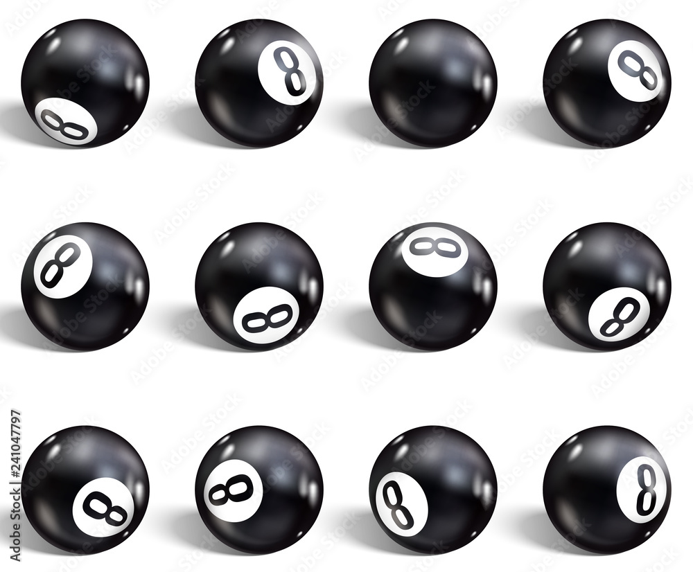 Eight Ball. Set of realistic 8 ball. Isolated on a white background ...