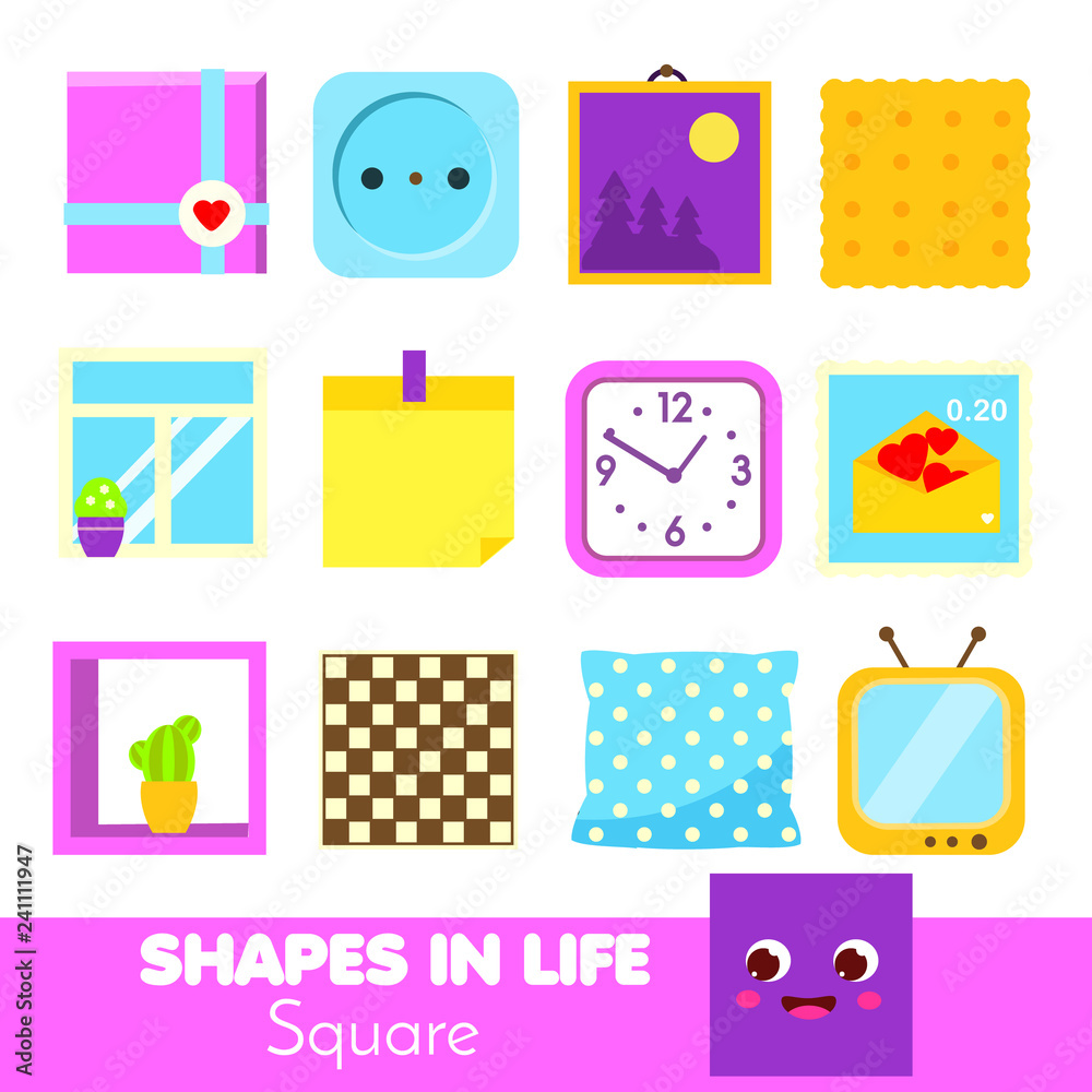 Shapes in life. Square. Learning cards for kids. Educational ...
