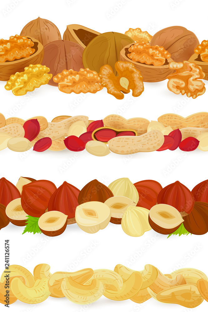 collection seamless borders with different nuts. walnuts, peanut Stock ...