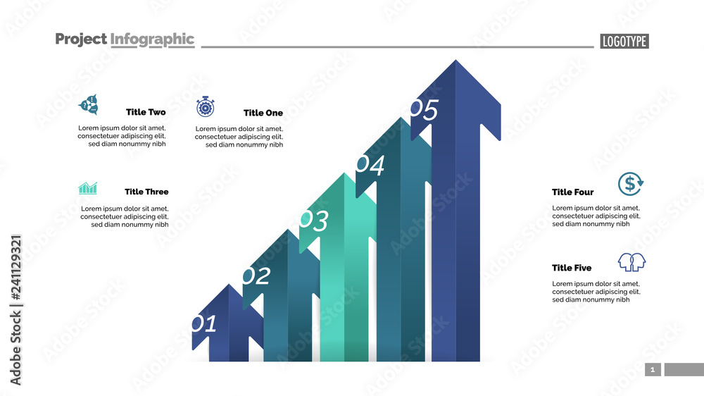 Vecteur Stock Arrow diagram with five steps. Bar chart, step diagram ...