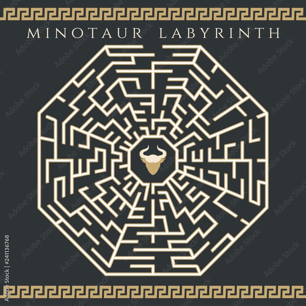 Maze enigma. Vector labyrinth game, ancient map jigsaw or circle rebus ...
