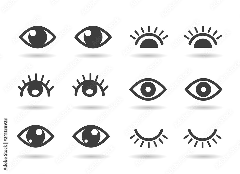 Eyes and eyelashs icons. Open ad closed human eye icon set, cute ...