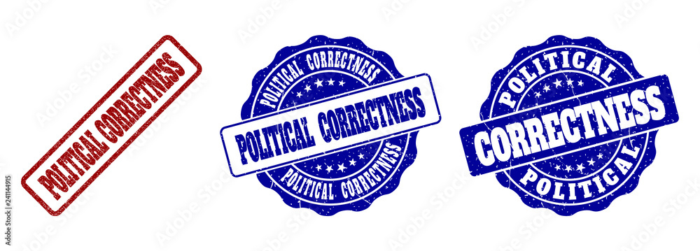 POLITICAL CORRECTNESS grunge stamp seals in red and blue colors. Vector ...