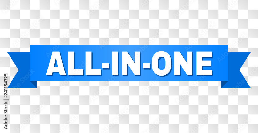 ALL-IN-ONE text on a ribbon. Designed with white title and blue tape ...