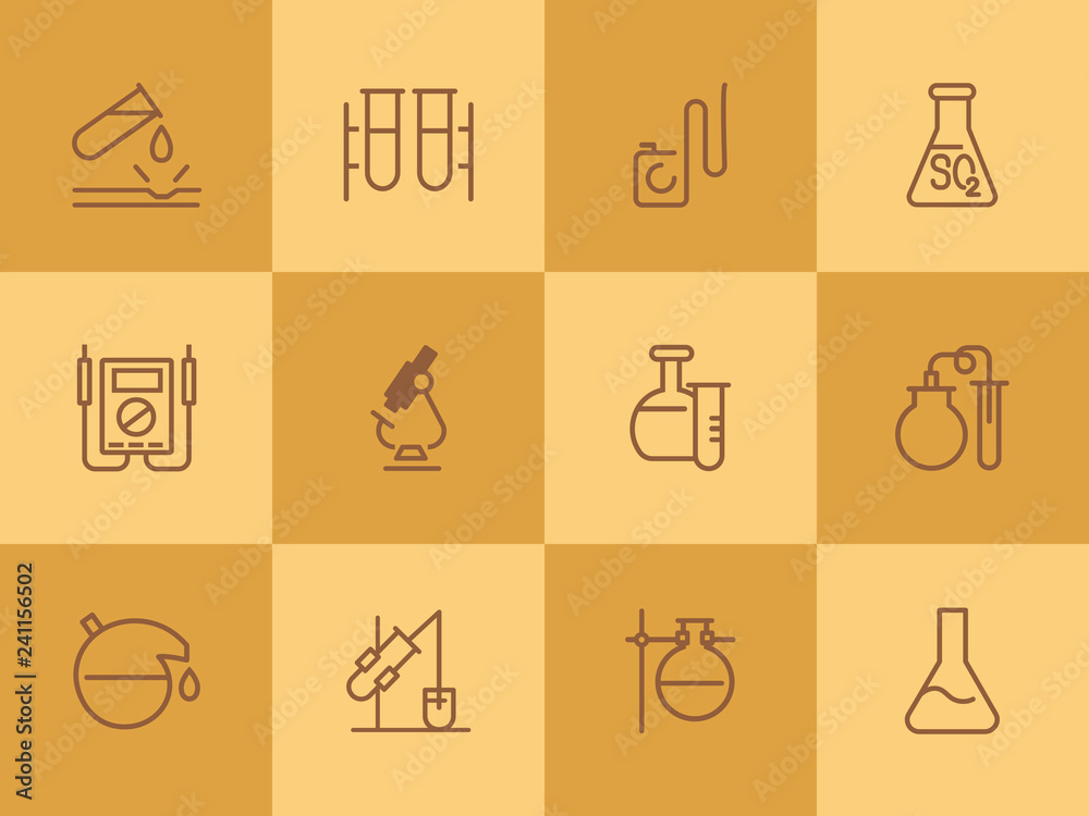 Lab equipment line icon set. Laboratory, beaker, microscope. Chemistry ...