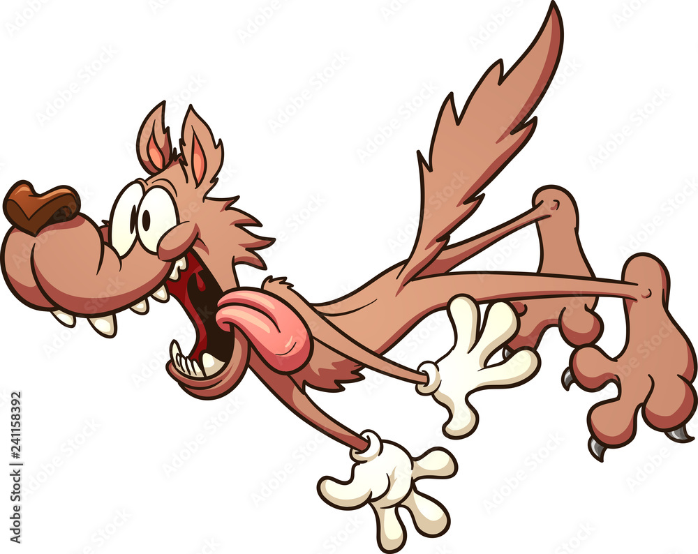 Excited cartoon wolf floating in the air. Vector clip art illustration ...