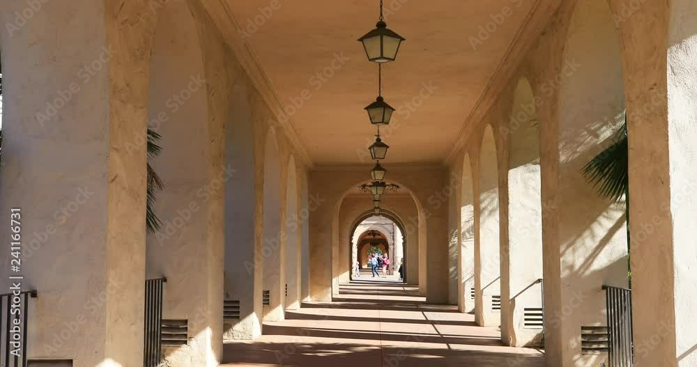 Balboa Park Arch walkway for tourists San Diego California. Urban ...