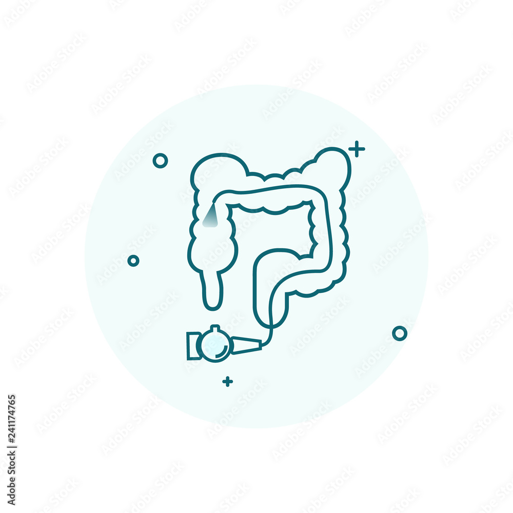 Colonoscopy vector icon with green outline. Medical investigation of ...