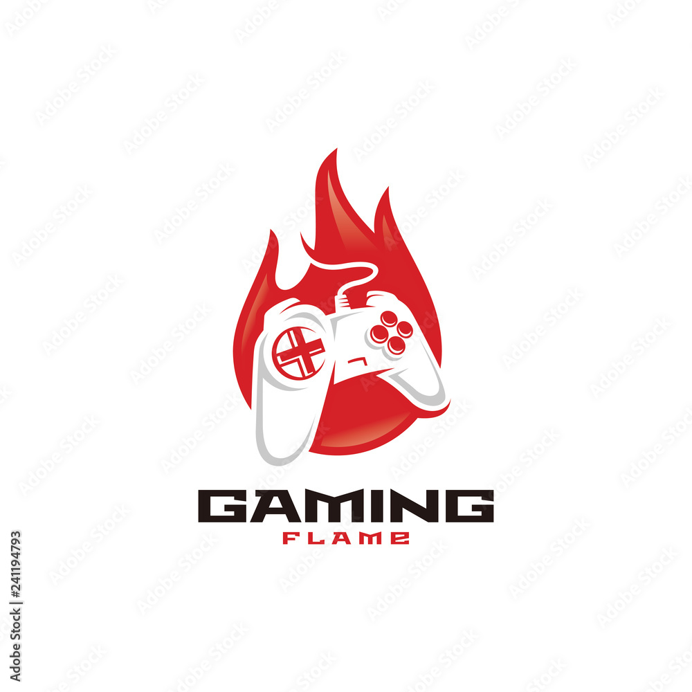 Game gaming logo, keypad controller and fire flame vector icon Stock ...