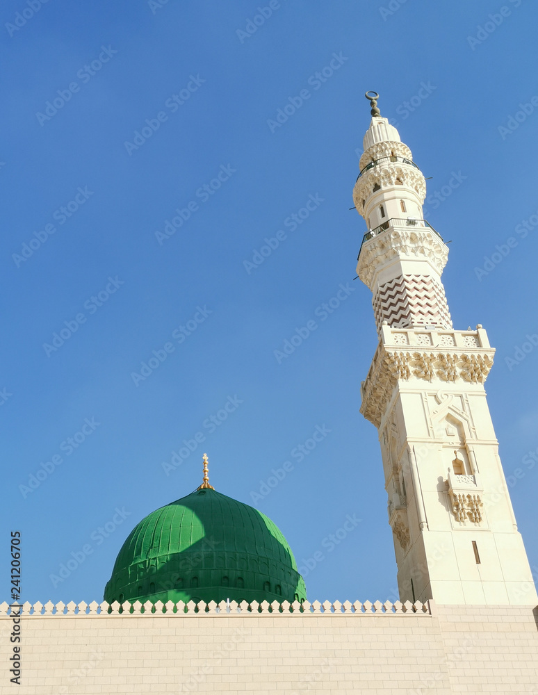 Medina, Saudi Arabia - March 25, 2018: Green dome closeup at Prophet ...