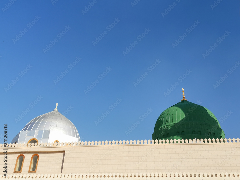 Medina, Saudi Arabia - March 25, 2018: Green dome closeup at Prophet ...