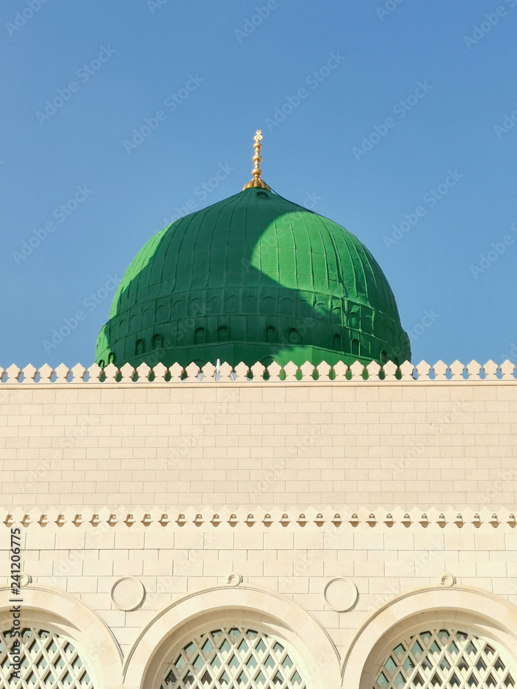 Medina, Saudi Arabia - March 25, 2018: Green dome closeup at Prophet ...