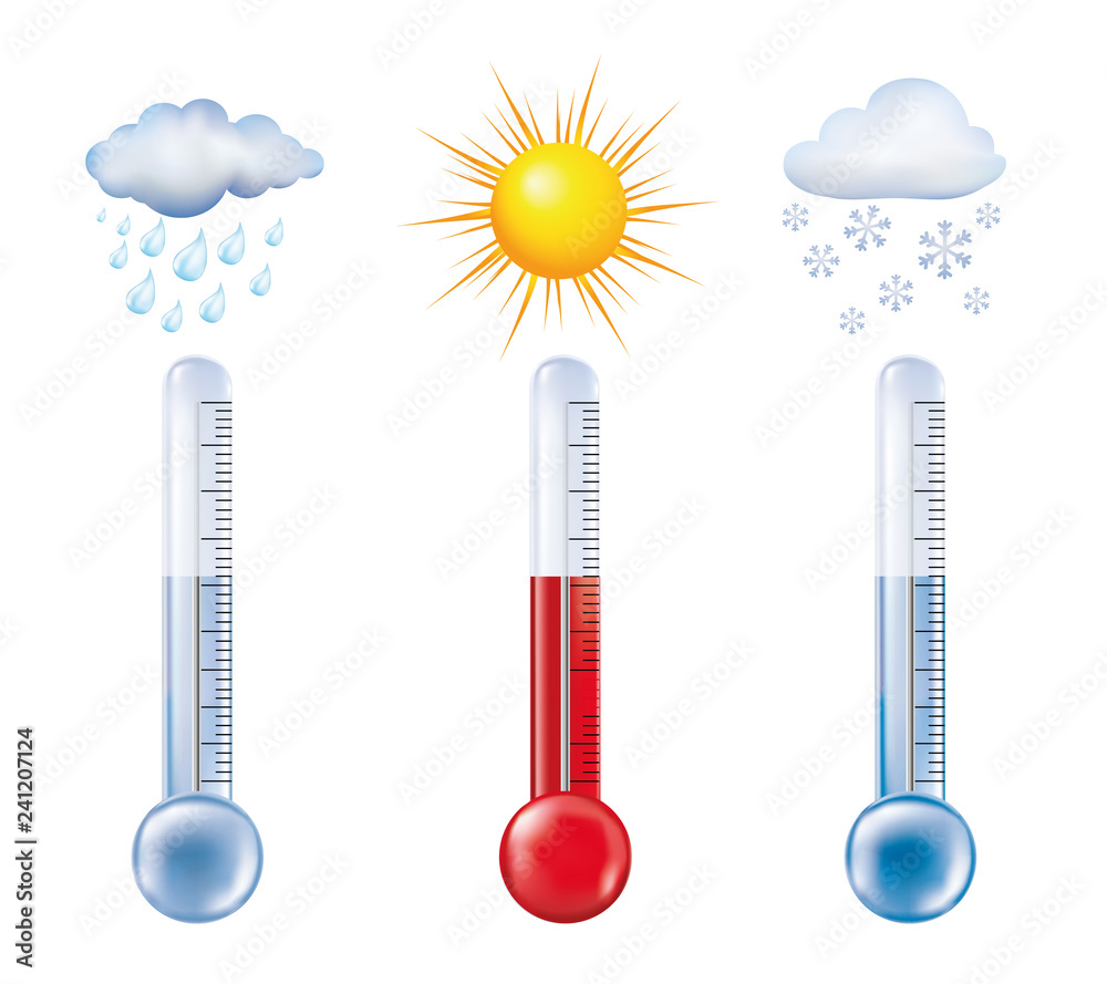 Vector 3d illustration with isolated thermometer measuring temperature ...