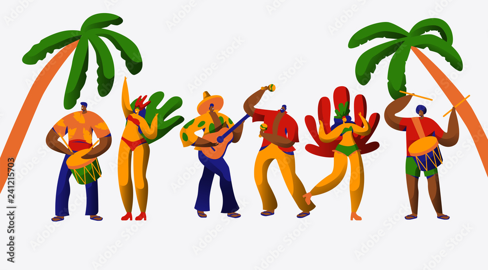 Vetor do Stock: Brazil Carnival Party Character Dance Samba Set. Man ...