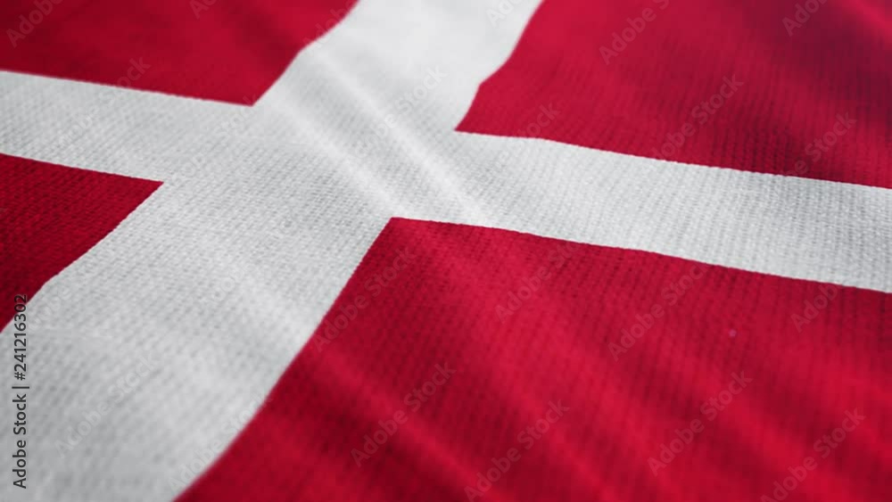 Denmark flag is waving 3D animation. Symbol of Dan national on fabric ...
