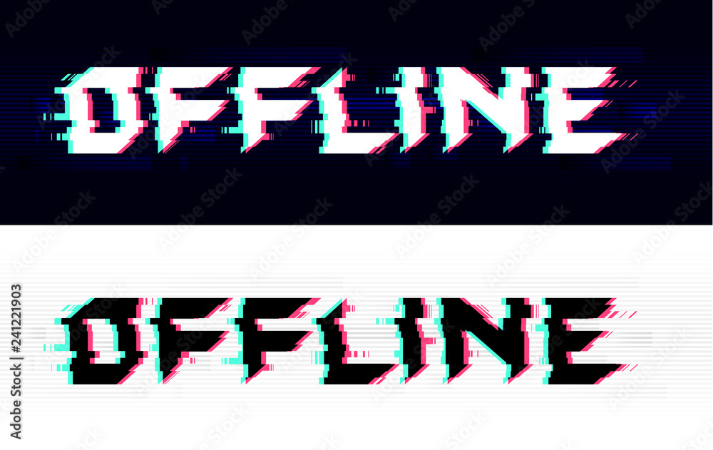 Offline glitch text, black and white versions. Technological background ...