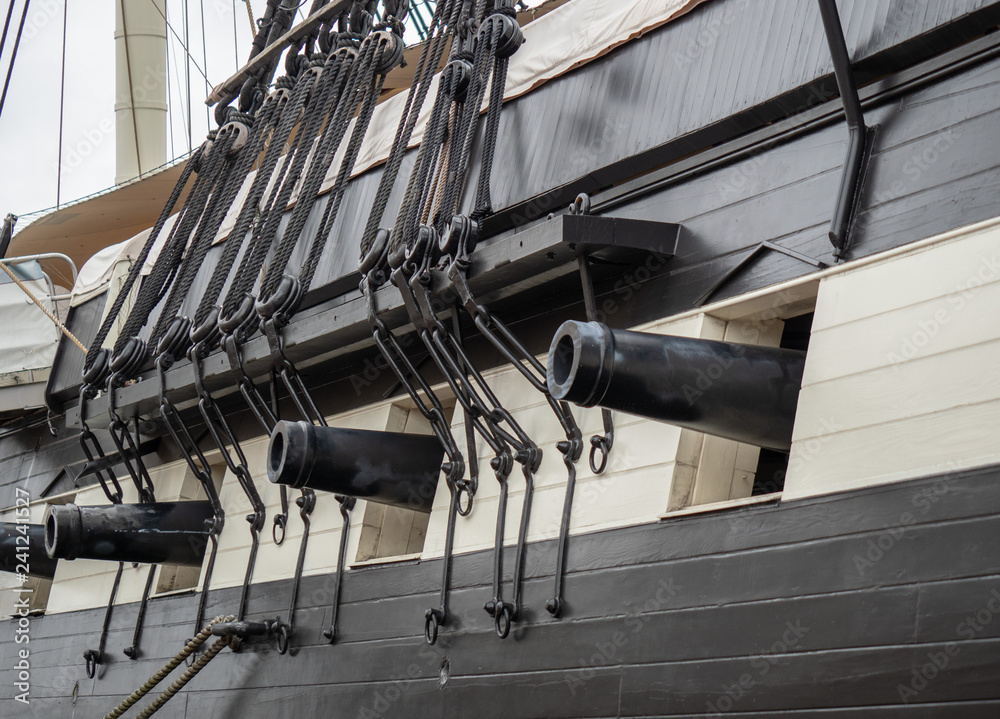 Four cannons out of gun port for along with shipping materials naval ...