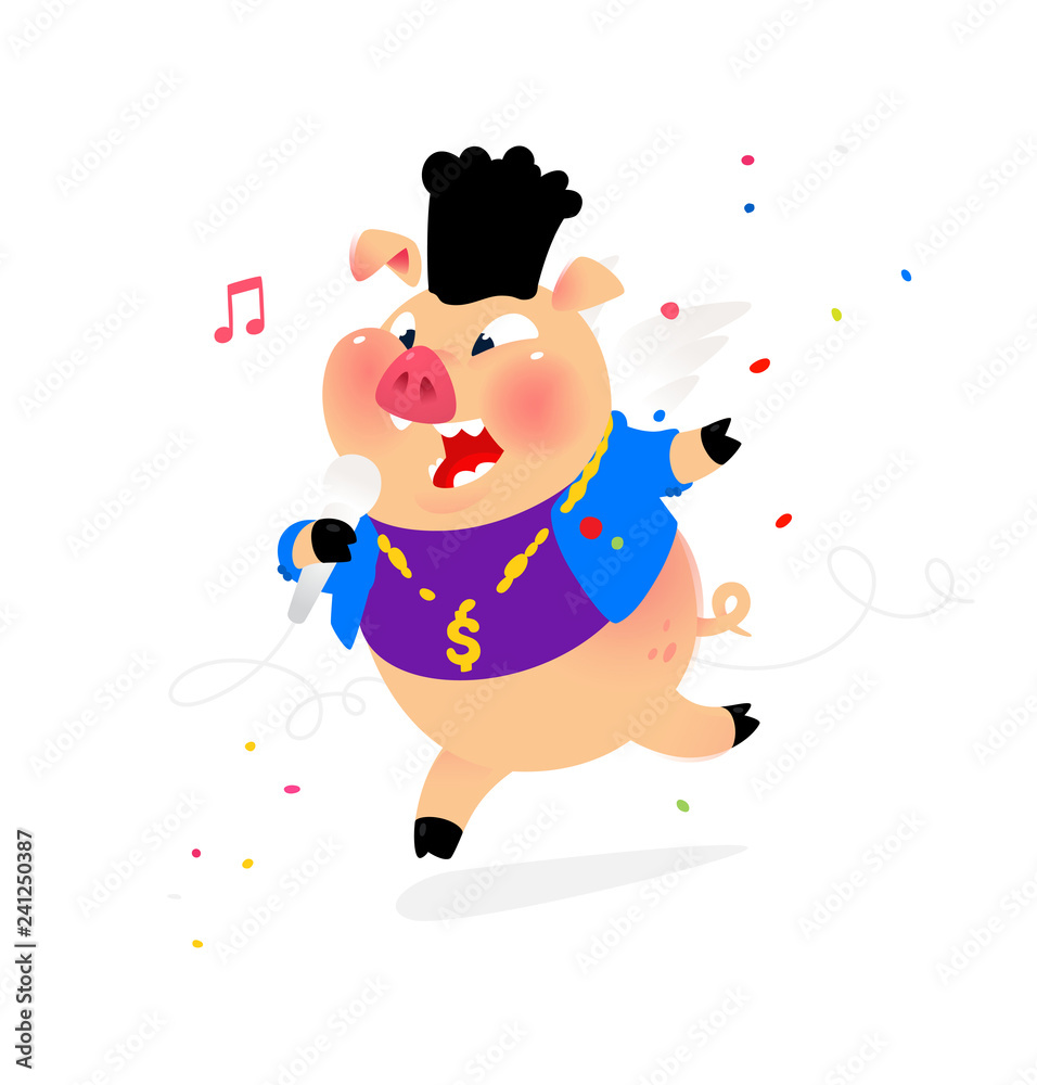 Illustration of a pig with a microphone. Hip-hop performer of popular ...