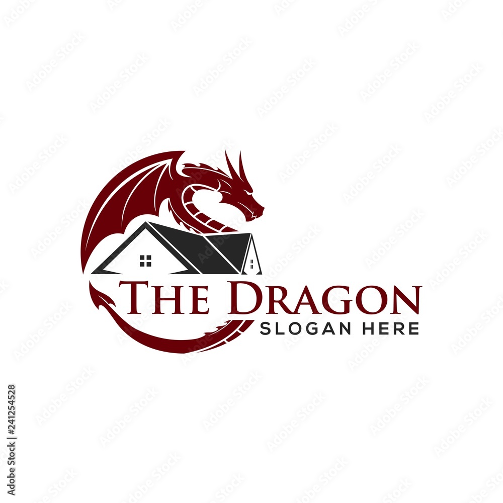 Dragon and roof concept for real estate or home logo icon template ...