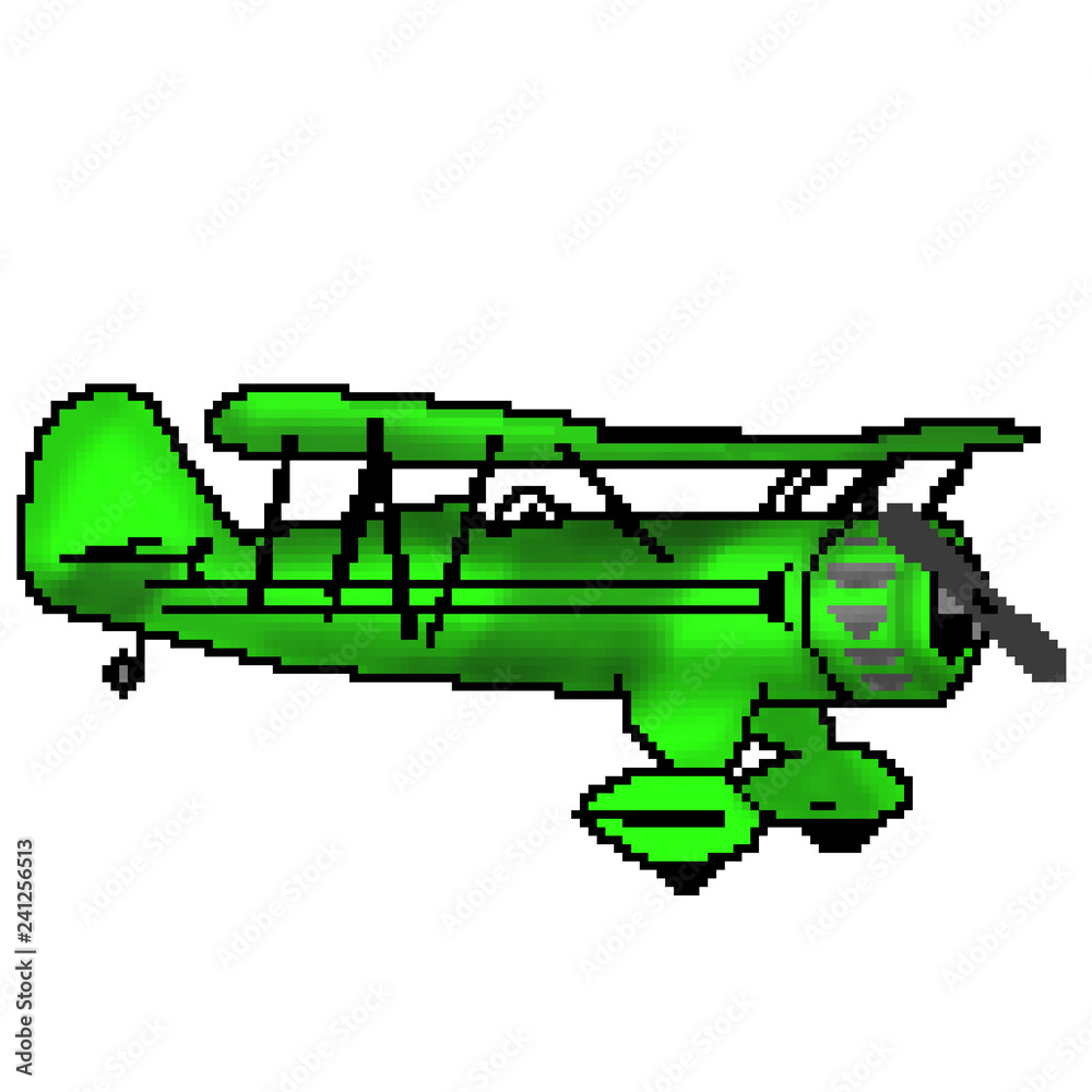 Pixel 8 bit drawn green antique plane Stock Photo | Adobe Stock