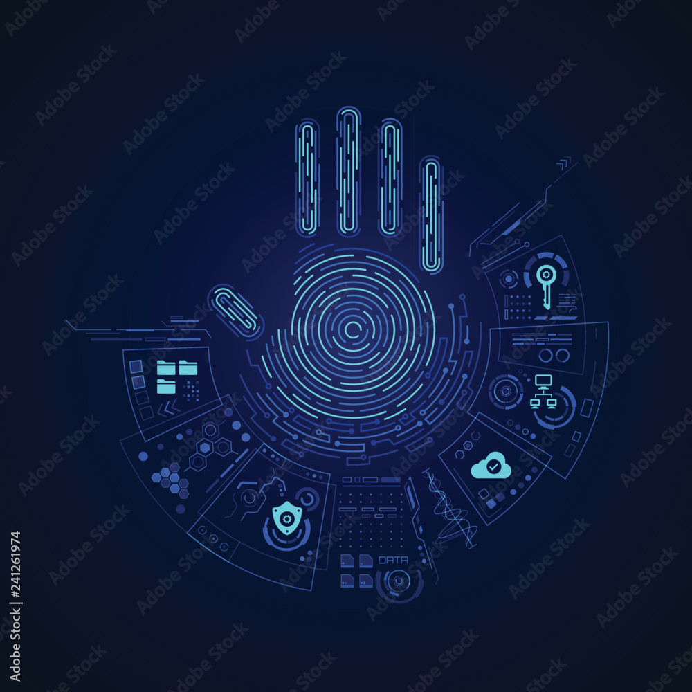 concept of cyber security or biometrics, graphic of futuristic ...
