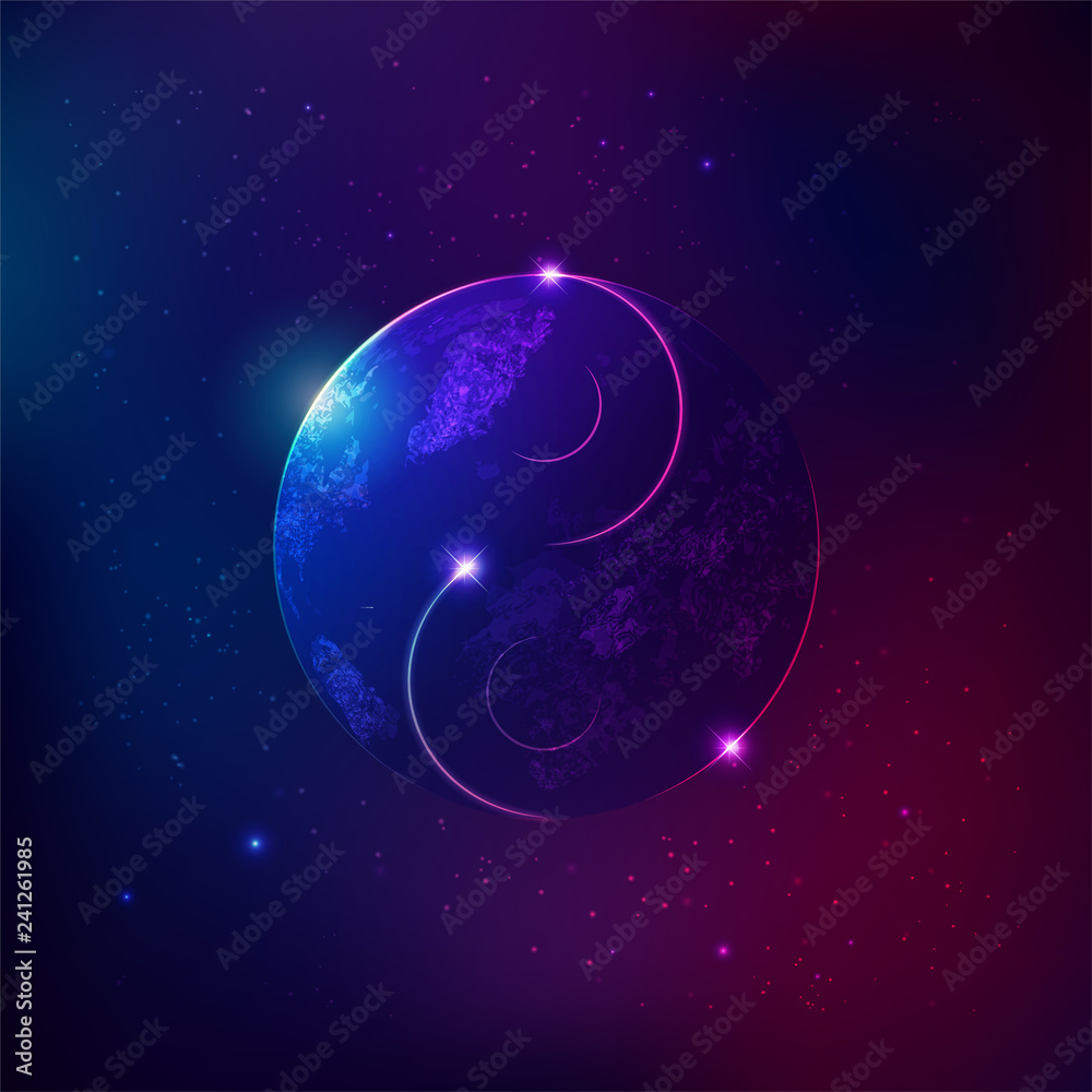 concept of balancing in universe, graphic of yin-yang symbol with earth ...