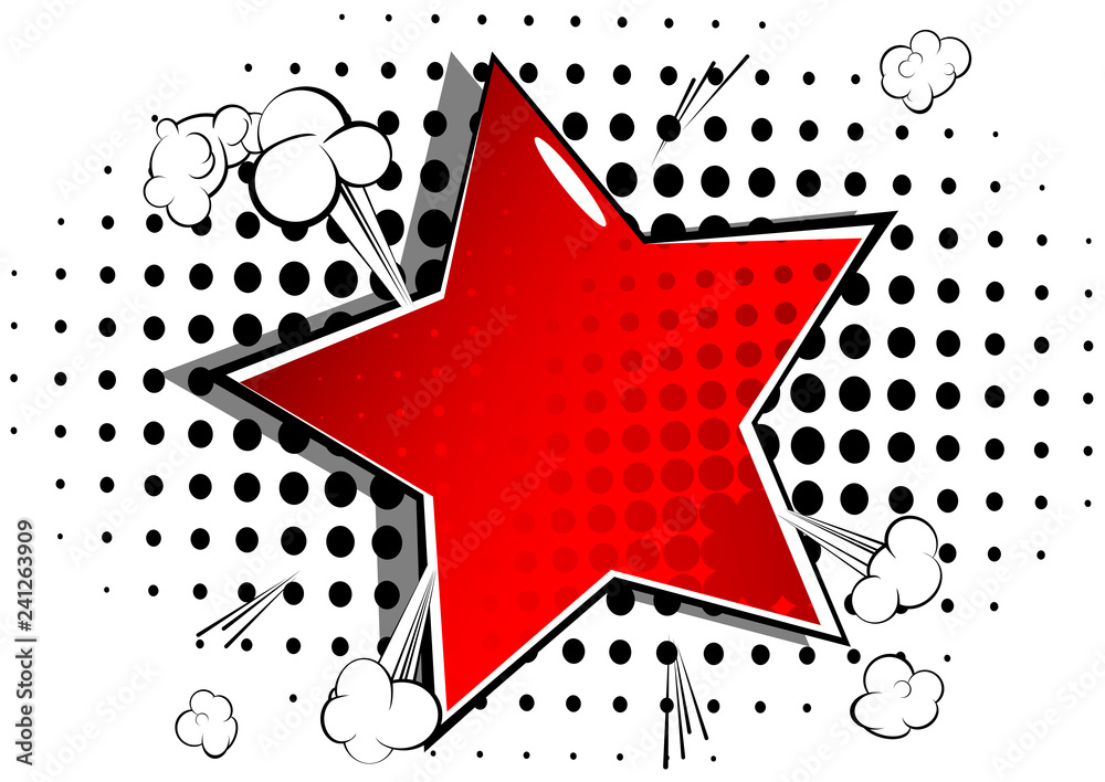 Vector illustrated retro background with big star filled with comic ...