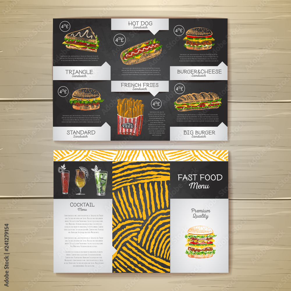 Vintage chalk drawing fast food menu. Sandwich sketch corporate ...