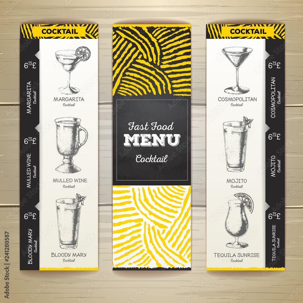 Cocktail chalk drawing design sketch. Document template. Corporate ...