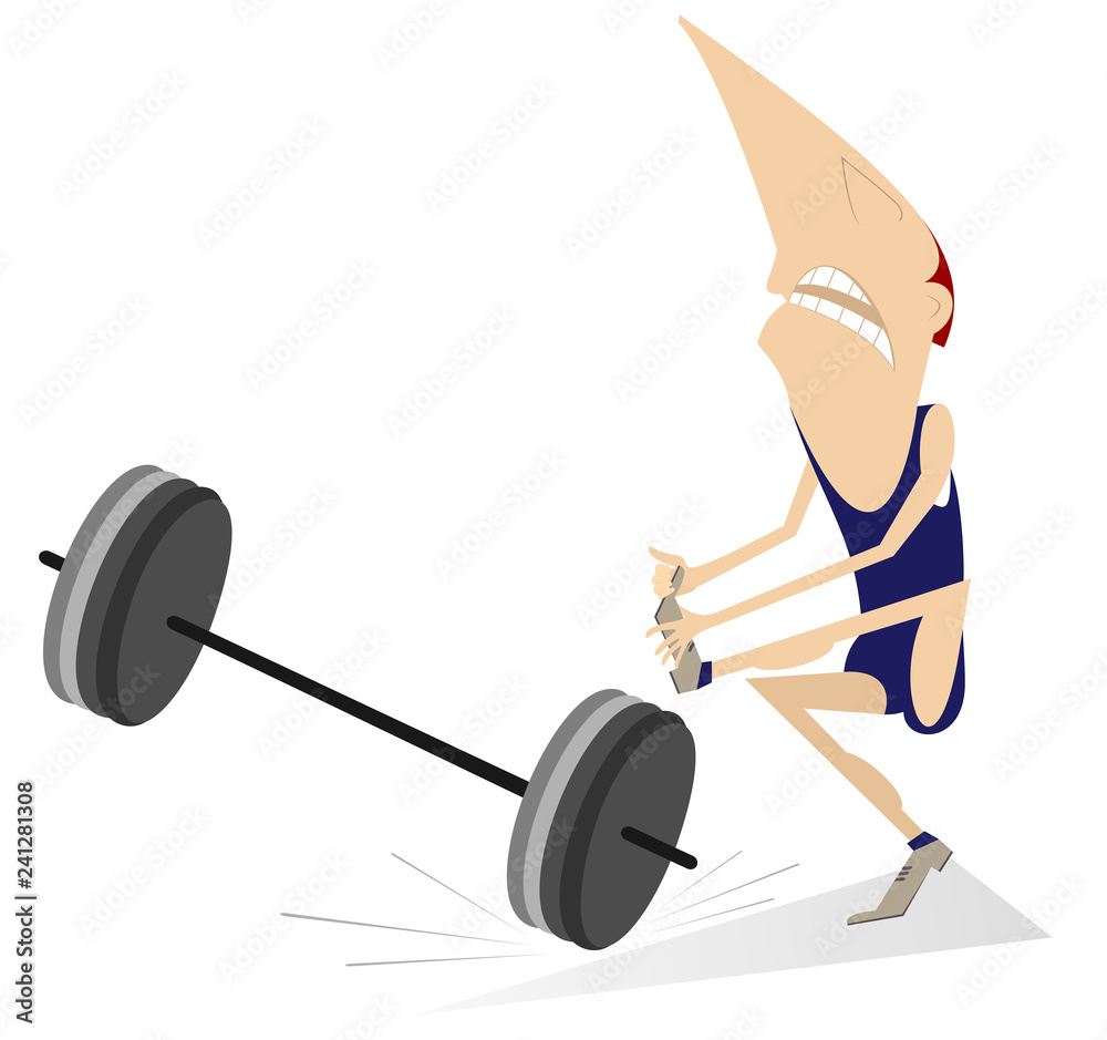 Cartoon man weightlifter drops a heavy weight to the leg illustration ...