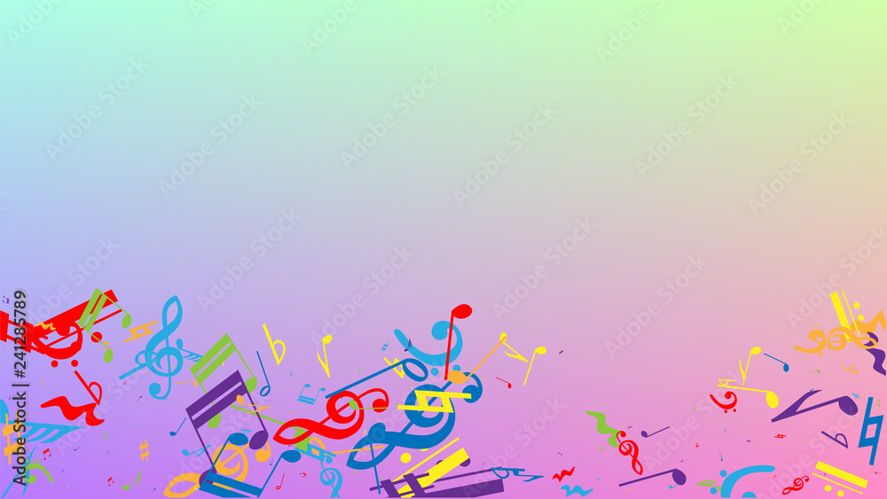 Disco Background. Colorful Musical Notes Symbol Falling on Hologram ...