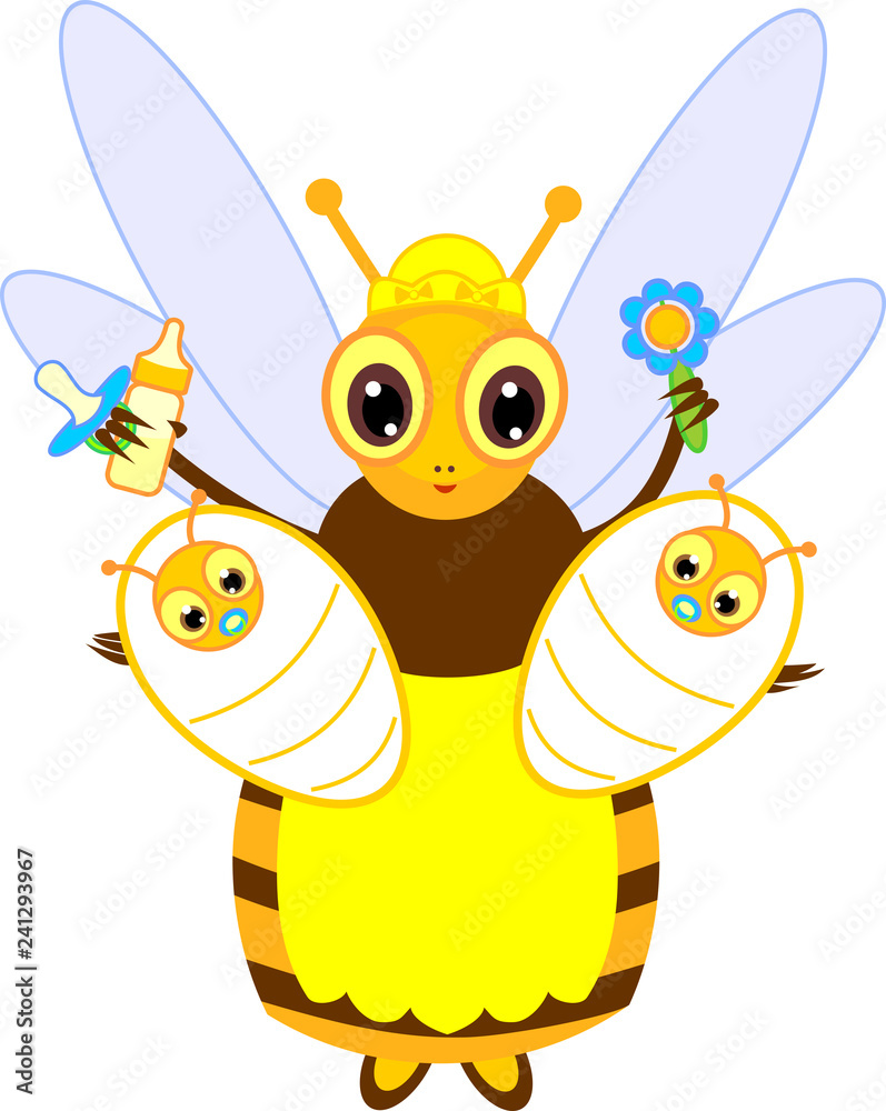 Cartoon nurse bee with babies isolated on white background Stock Vector ...