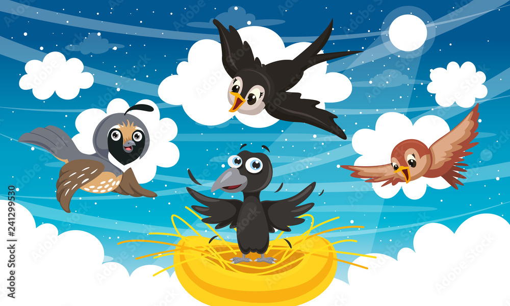Vector Illustration Of Cartoon Birds Stock Vector | Adobe Stock