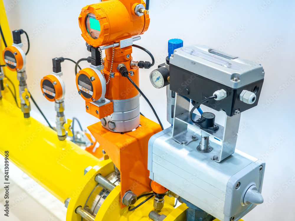 Counter on the pipe. Flow meter. Water flow measurement. Gas ...