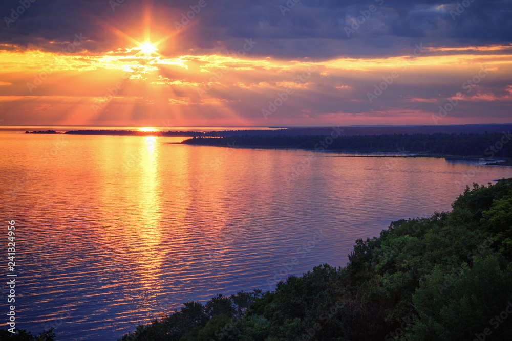 Lake Michigan Coastline Sunset. A scenic view from the Cut River Bridge ...