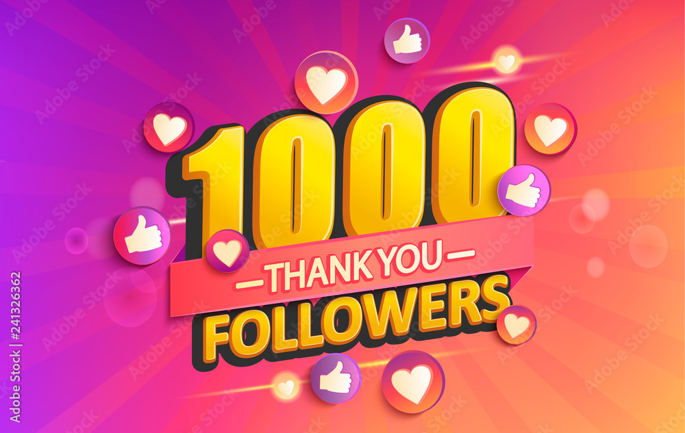 Thank you 1000 followers banner.Thanks followers congratulation card ...