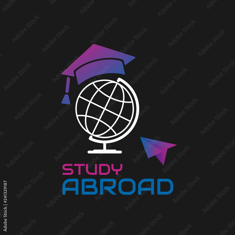 Globe with graduate cap. Gradient vector illustration. Education icon ...